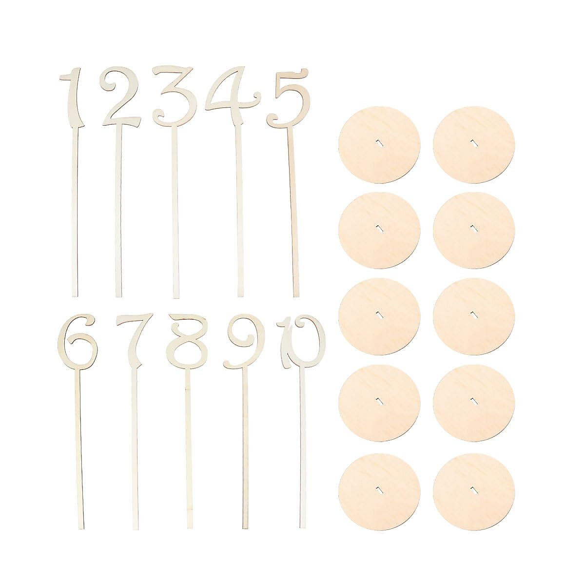 Amosfun Wooden Table Numbers 1-10 Wedding Table Numbers with Holder Base Suitable for Wedding, Party, Events or Catering Decoration