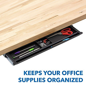 Mount-It! Under Desk Pencil Drawer - Slide Out Under Desk Tray for Storage of Pen, Pencil and Other Office Essentials, 21.2 Inch Wide, Black