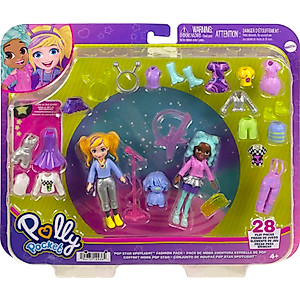 Polly Pocket Travel Toy with Two (3-inch) Dolls & 25 Accessories, Outer Space Fashion Pack with 2 Glow-in-The-Dark Pieces