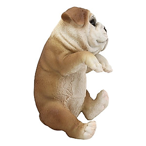 Ebros Lifelike Pot Pal Hanging Bulldog Puppy Pooch Dog Statue 7.5" Tall with Glass Eyes Hand Painted Realistic Bulldogs Pedigree Dogs Decor Figurine Animal Pet Sculpture Garden Patio Decorative