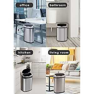 50 Liter/13 Gallon Kitchen Trash Can with Lid, Automatic Trash Can Stainless Steel Garbage Can with Mute Designed, Touchless Trash Can Motion Sensor Trash Can for Kitchen Bedroom Office Bathroom