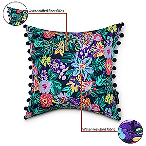 Vera Bradley by Classic Accessories Water-Resistant Outdoor Throw Pillow with Poms, 18 x 18 x 8 Inch, 2 Pack, Happy Blooms