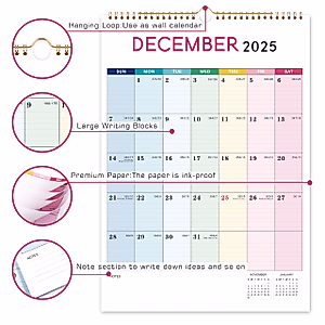 Wall Calendar 2023-2024 - Calendar 2023-2024, Jan. 2023 - Jun. 2024, 12" x 17", 2023 Wall Calendar with Thick Paper, Twin-Wire Binding + Hanging Hook + Large Blocks with Julian Dates - Colorful Lump