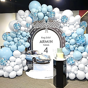 Blue and White Balloons Garland Arch Kit, 124 Pcs 18/12/10/5 Inch Light Blue balloons Matte White Latex Balloons, Pastel Baby Blue Balloons with Blue Confetti Balloons for Birthday Party Decoration