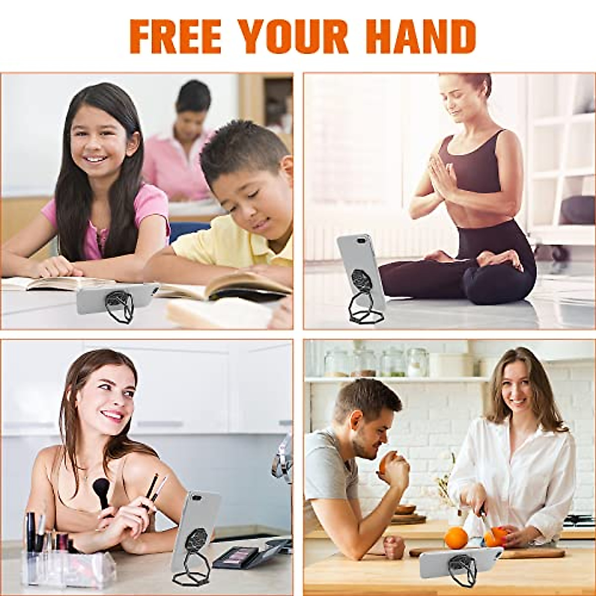 cobee Cell Phone Ring Holder Finger Kickstand, 360° Rotation Metal Cellphone Back Grip Foldable Cell Phone Stand Adjustable Phone Holder Compatible with Most Smartphones(Black Marbling)