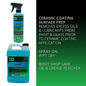 3D Wipe Ceramic Coating Surface Prep - Removes Excess Oils & Lubricants from Paint & Glass Prior to Ceramic Coating Application 16oz.