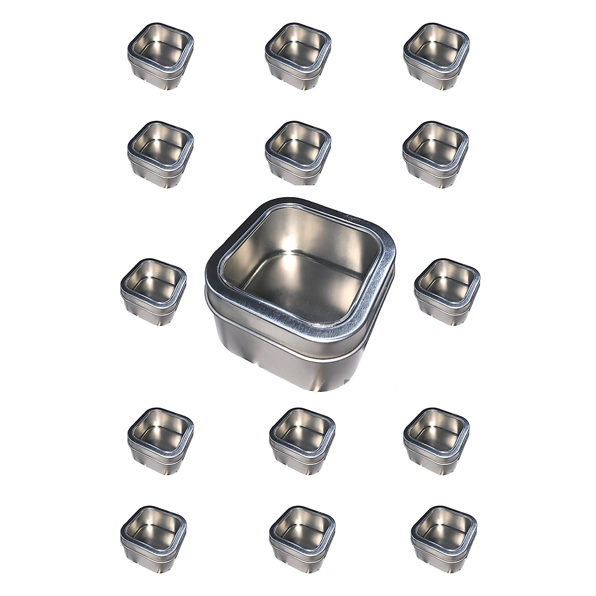 Shirin Packaging Metal Tin Containers for Mint Storage Metal Tins With Lids Tin Boxes Small Metal Box Lid 15/1, storage container square 2.6" x 2.6" x 1.6" Bead Organiser, Treasure Box Silver