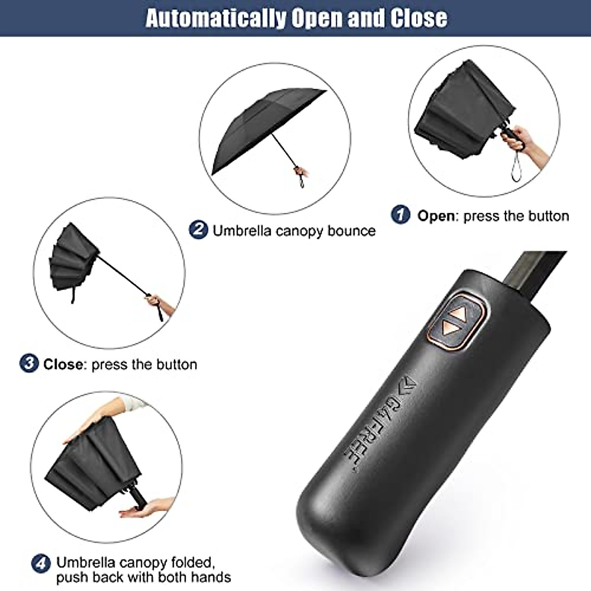 G4Free 62 Inch Large Golf Umbrella Compact Reverse Travel Umbrella 10 Ribs Windproof for Rain Double Canopy Automatic Open Close (Black)