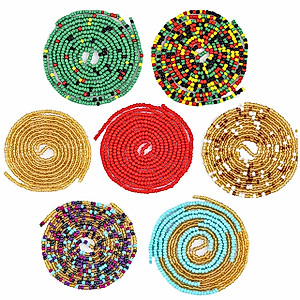 ELABEST Plus Size African Waist Beads Chain Layered Belly Body Chain Beach 7Pack Waist Jewelry Body Accessories for Women (Tie on)