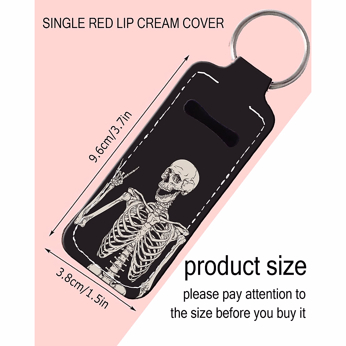 KLLRO RUO Chapstick Holder Keychain Fashion Lipstick Sleeve Lip Balm Portable Pocket Lip Gloss Tube Holder Clip-on Makeup Travel Accessories - Cool Skull Skeleton