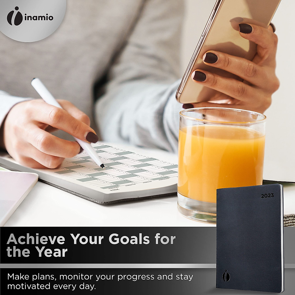 Inamio 2023 Planner Weekly and Monthly – Silver Edition, Hourly Appointment Book 2023 – Softcover and Gift Box – Teacher Planner, College Planner – Simple Design Inspires Productivity – 8.5 x 11