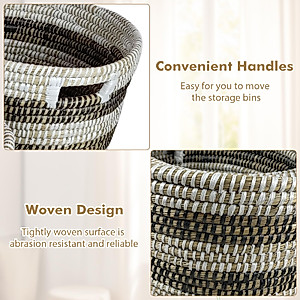 Giantex Woven Laundry Basket 24"/20"/16"- Set of 3 Stackable Storage Baskets with Handles, Large Oval Kans Grass Woven Baskets Laundry Hamper for Throw Blanket Clothes Living Room Bedroom