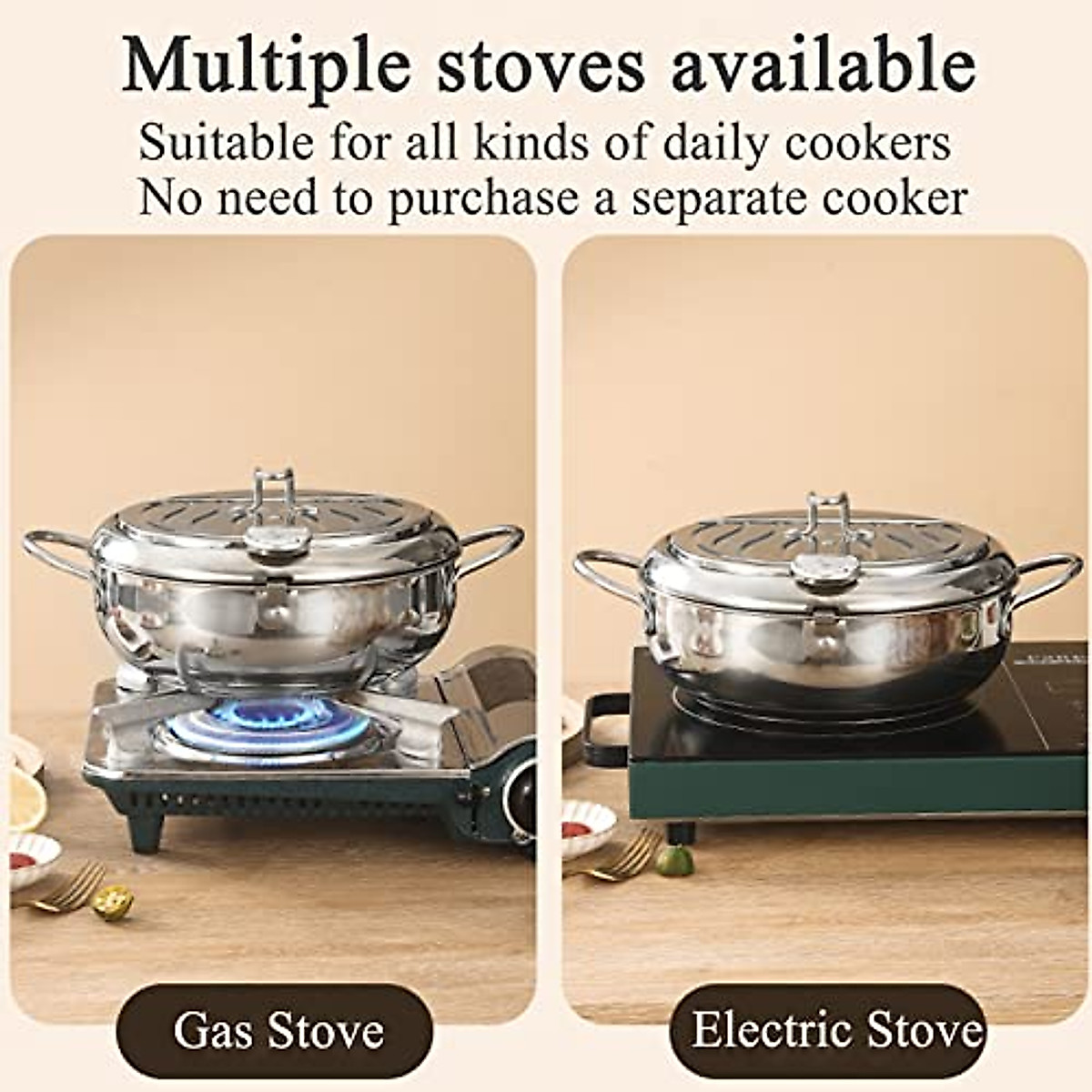 Deep Fryer Pot, 304 Stainless Steel Japanese Deep Fryer with Lid And Oil Drip Drainer Rack for French Fries Chicken Wings shrimp, 3.4L