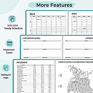 SUNEE Weekly Planner 2023-2024 5.5"x8.3" Weekly & Monthly Daily - from July 2023 - June 2024, A5 Size Calendar Academic Year Planner, Hardcover,Pocket,100 GSM Paper,Monthly Sticker (Turquoise, A5)