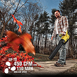 SHOP·AIR 20V Cordless Leaf Blower, 450CFM/110MPH Brushless Blower with Variable Speed, Lightweight for Lawn Care Snow Blowing Yard Cleaning, 4.0Ah Battery (Quick Charger Included)