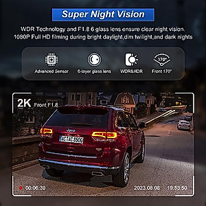 Dash Cam Front and Rear, 2K+720P Dual Dash Camera for Cars with 3'' IPS Screen, Car Camera with Night Vision, Built-in WiFi, Metal Body, G-Sensor, 24H Parking Monitor, Loop Recording, Free 64GB Card