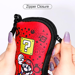 PERFECTSIGHT Kawaii Glasses Case, Neoprene Zipper Eyeglass Case with Clip, Cute Soft Sunglasses Travel Pouch for Women Kids (Red Mario)