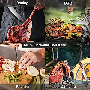 XTD Chef Knife with Sheath Professional 7 Inch Kitchen Knife, Viking Boning Knife for Meat Cutting, High Carbon Stainless Steel Sharp Filleting Knives with Full Tang Ergonomic Handle with Gift Box