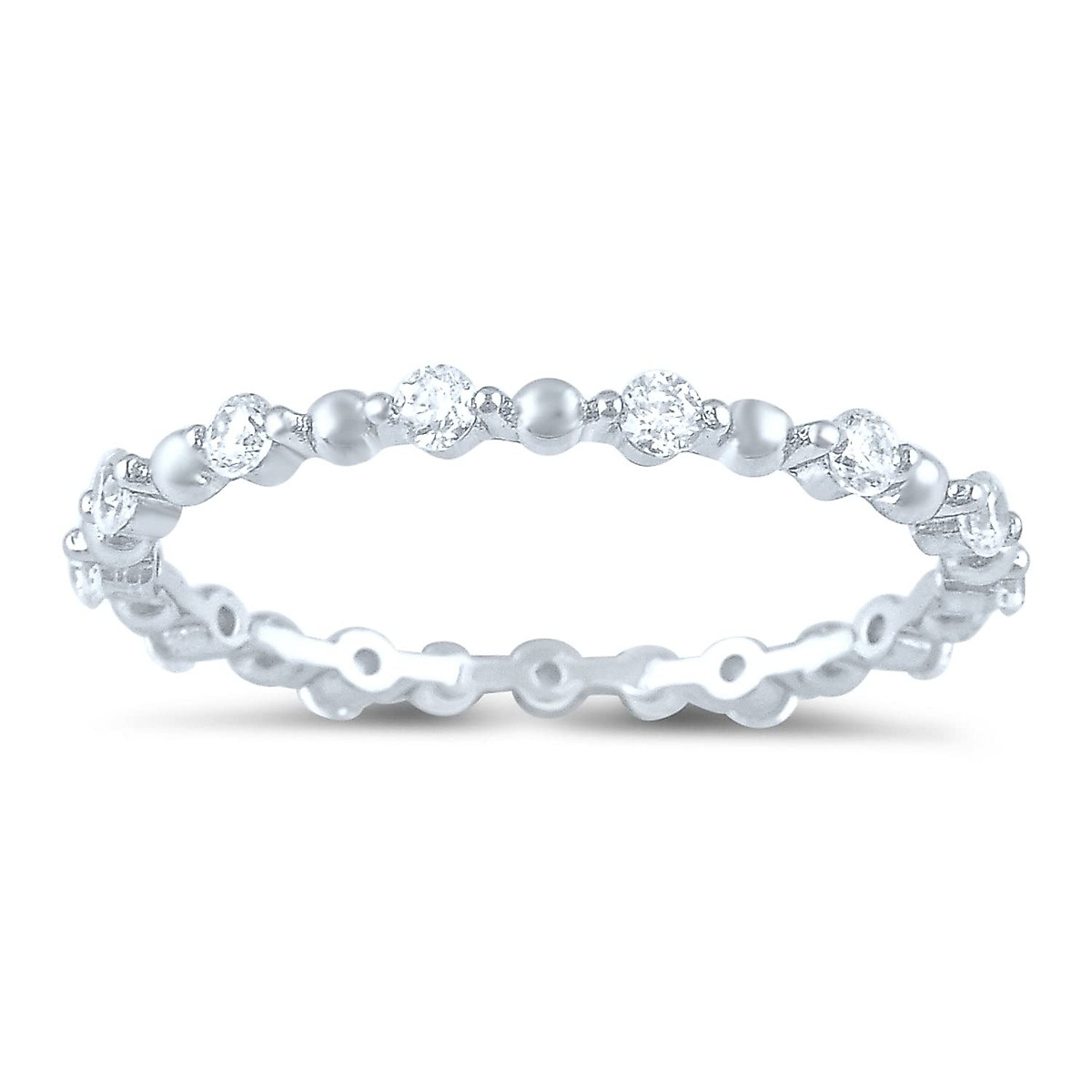 SILVERCLOSEOUT Rhodium Plated Sterling Silver Womans Cz Cubic Zirconia Thin Stacking Eternity Band Ring- Size 7