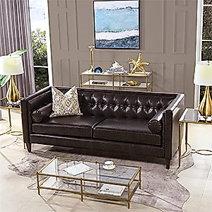 Jennifer Taylor Home Jack, 84" Sofa, Vintage Brown Faux Leather