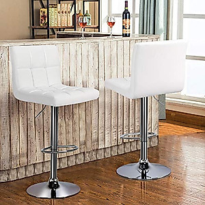 Yaheetech X-Large Bar Stools - Square PU Leather Adjustable Counter Height Swivel Stool Armless Chairs Set of 2 with Bigger Base, White