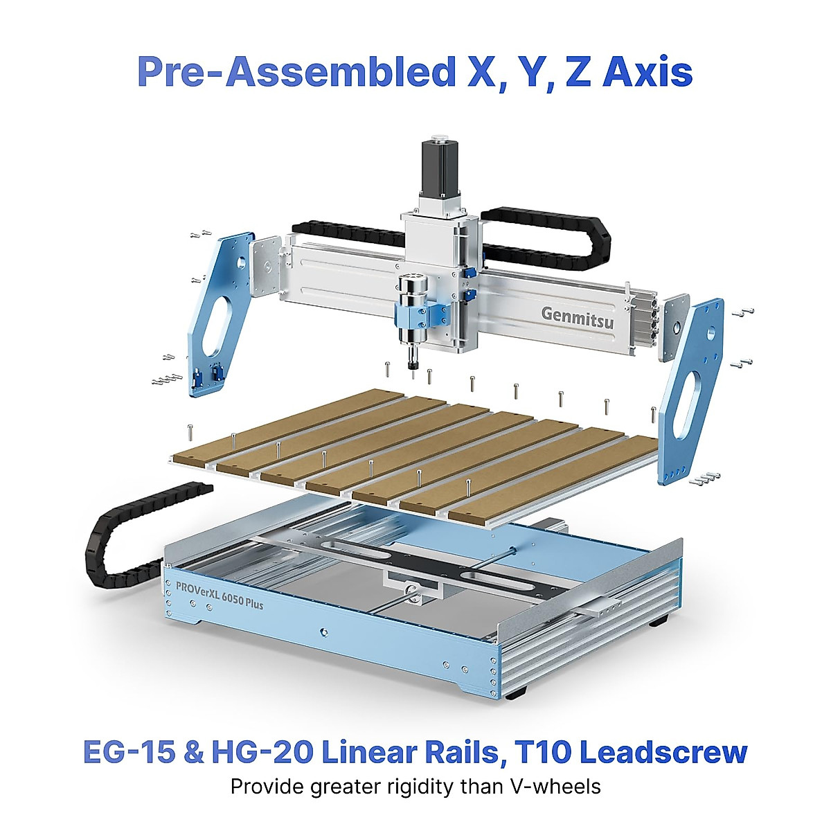 Genmitsu CNC Machine PROVerXL 6050 Plus for Metal Wood Acrylic MDF Carving, GRBL Control, 3 Axis Milling CNC Router Machine, Hybrid Table, Working Area 600 x 500 x 115mm (23.62" x 19.69" x 4.53")