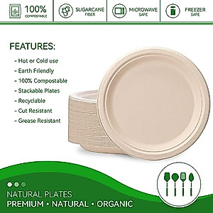 Amozife 100% Compostable 7 Inch Paper Plates, 125 Count Disposable Eco-Friendly Brown Dinner Plates, Biodegradable Heavy Duty Plates for Parties, Weddings, Catering, Events