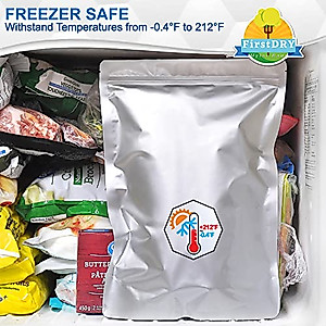 50 x FirstDRY 1 Gallon Mylar Bags - Extra Thick 10 Mil (5 Mil each side), 55 x 400cc Oxygen Absorbers , 50 x Labels - Airtight Vacuum Heat Sealable or Zipper Resealable, Food Safe, Reliable Long Term Food Storage Solution - Aluminum