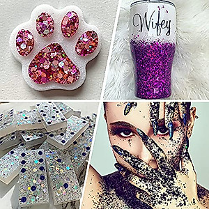 100g Holographic Glitter, Cosmetic Mixed Hexagon Chunky & Fine Craft Glitter Resin Sequins for Epoxy, Resin Art, Body, Hair, Face, Nail, Slime, Tumblers (Silver)