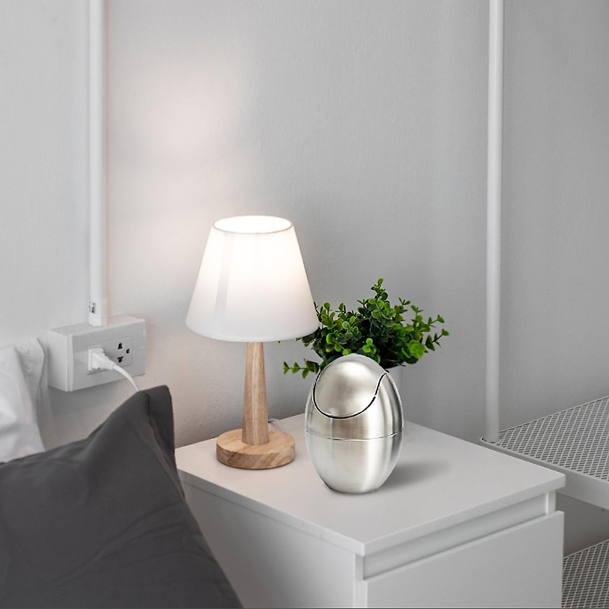 Chemlliy Mini Trash Can with Lid, Tiny Stainless Steel Countertop Trash Can, Egg Shaped Small Desk Trash Can Garbage Bin, Come with Trash Bag