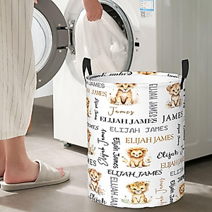Custom Hamper for Nursery Lion Laundry Basket Hamper for Girls Boys Name Personalized Baby Nursery Hamper Bin Storage Basket Kids Baby Gift Baskets Collapsible Orgnizer Home Decor