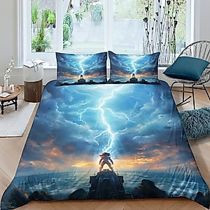 Lightning 3D Christmas Bedding Set for Kids Boys and Girls Duvet Cover Bedding Print with Pillowcase Twin（173x218cm）