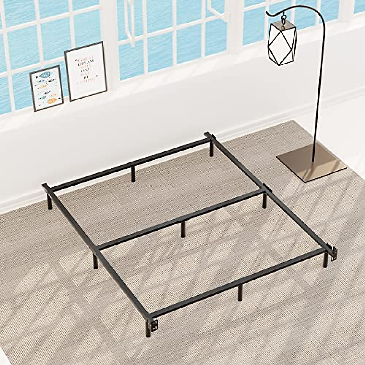 HOMUS 7-inch Platform Bed Frame Queen, Modern Metal Low Profile Bed Based with Heavy Duty Legs Support, Easy Assemble, Black