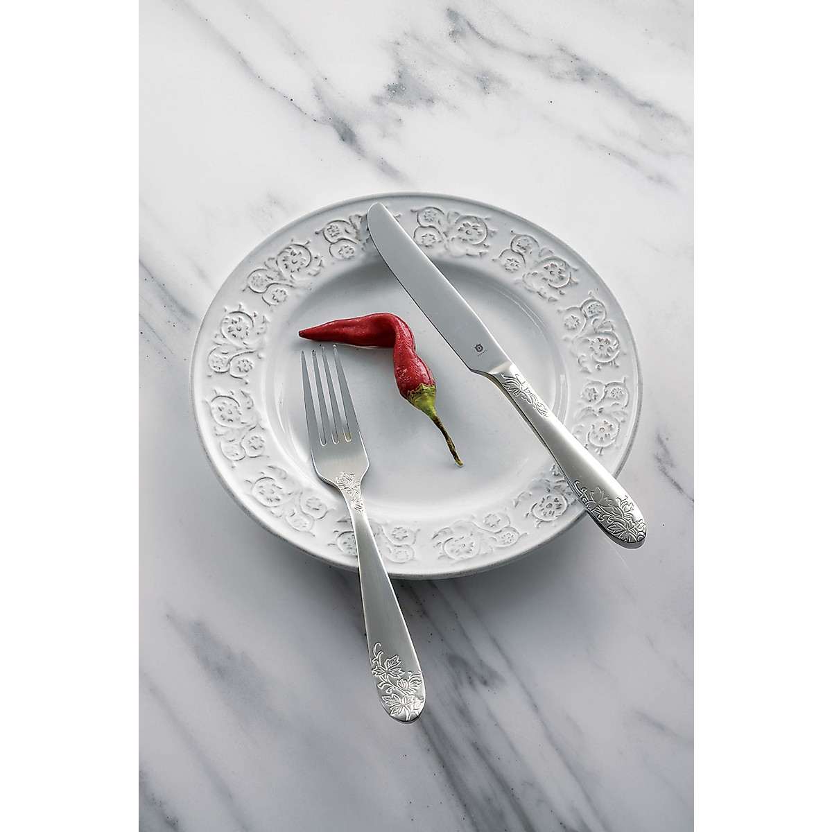 DANIALLI Imperial Silverware Set - 18/10 Stainless Steel Flatware Set for Elegant Dining - Dishwasher Safe Cutlery Set - Floral Silverware Set (20-Piece)