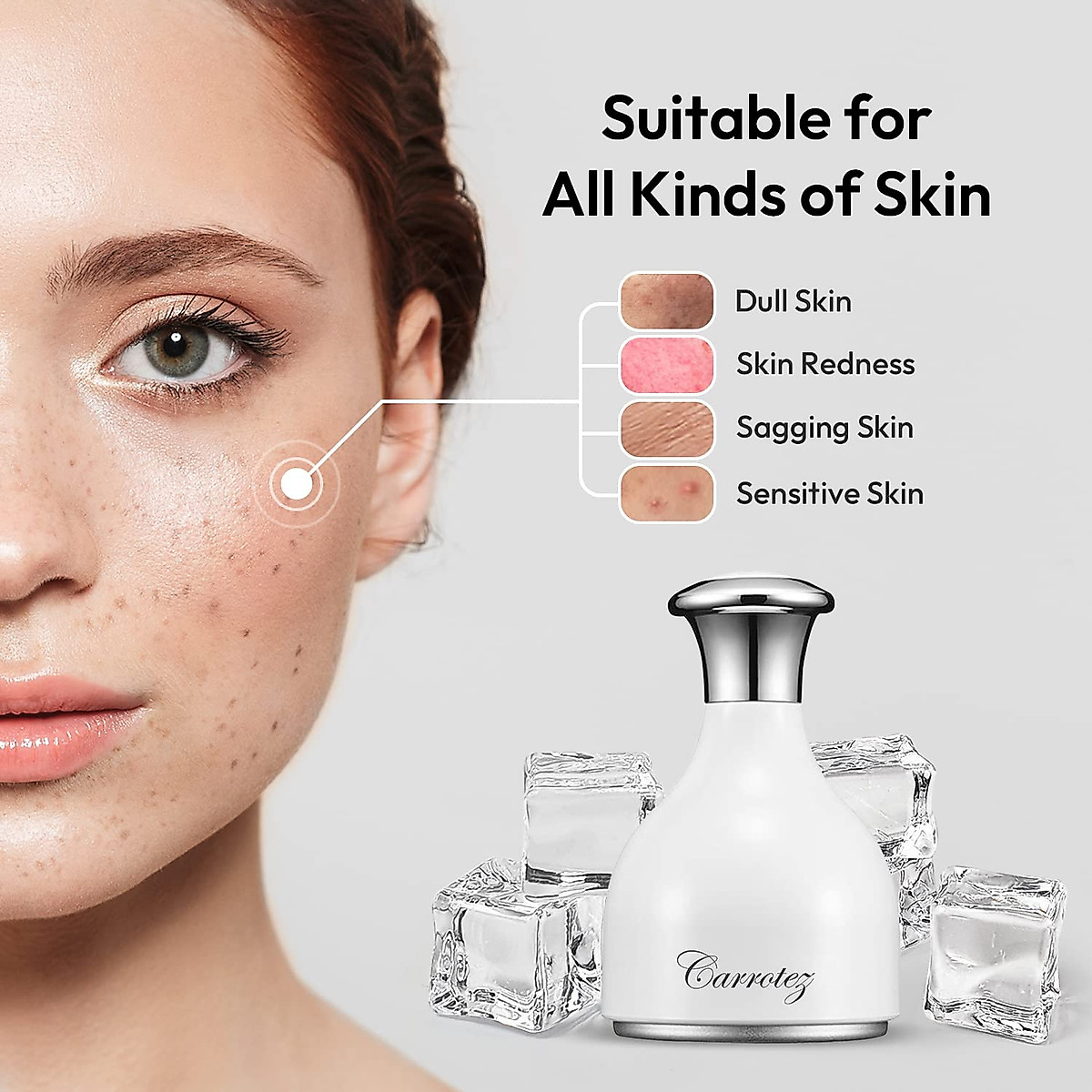 carrotez Ice Roller for Face and Eye Facial Massage Tool, Cooling and Rolling Women Skin Care Cooling for Relaxing and Relieve Fine Lines and Wrinkles and Reduce Puffiness (White)