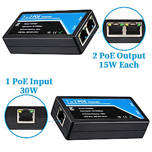 Revotech 2 Port POE Extender POE+ Repeater 100 Meters(328 ft) Extender 1 in 2 Out Comply IEEE 802.3af/at Standard 10,100Mbps for Security POE Camera Over Cat5/Cat6 or UTP Cables(POE5003)