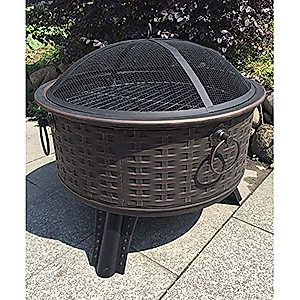 LEAYAN Garden Fire Pit Grill Bowl Grill Barbecue Rack Fire Pit,BBQ Grill Outdoor Fire Pit Round Steel Wood Burning with Spark Screen and Fire Poker for Backyard Patio Camping Deck