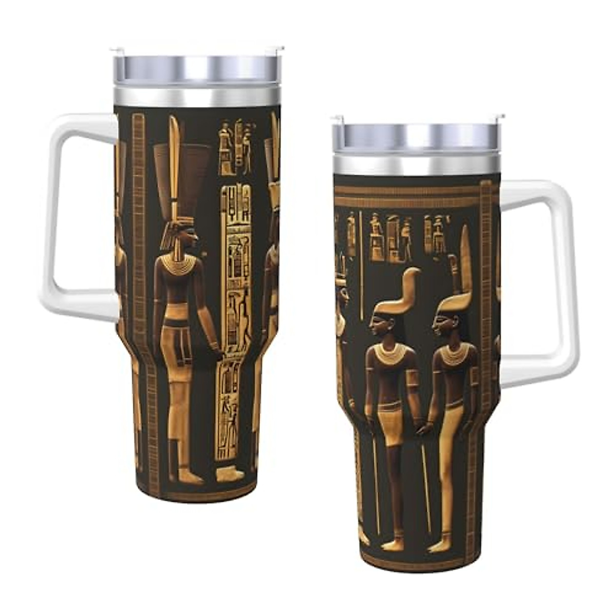 HULIBIN Ancient Egyptian Hieroglyph Print Double Deck Stainless Steel Travel Coffee Cup With Lid 40 Oz Ice Bully Cup