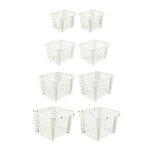 Organize Your Home Stackable White Storage Containers with Open Tops, 8 Pack of Assorted Sizes, Great Organizing Bins for Pantry, Closet, Bedroom, and all Storage