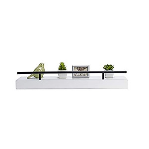 MELANNCO Floating Railing Shelf for Bedroom, Living Room, Bathroom, Kitchen, 24-Inch, Distressed White