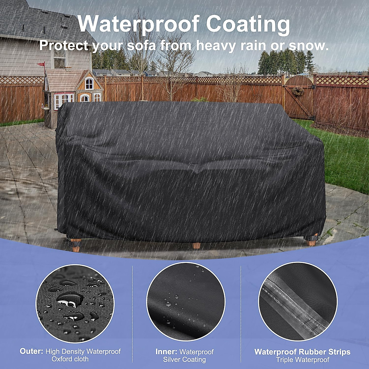 Gorpche Heavy Duty Outdoor Furniture Covers For Winter, Patio Sofa Cover, Patio Furniture Covers Waterproof, Patio Couch Loveseat Covers with Air Vent and Handles, 60" L×42" D×30" H, Black