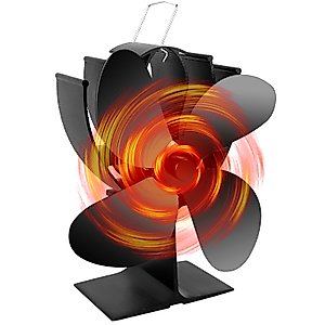 drtulz Wood Stove Fan Black Fireplace 4 Blade Heat Powered Stove Fan for Wood Log Wood Burner Fireplace Eco Friendly Fan for Home