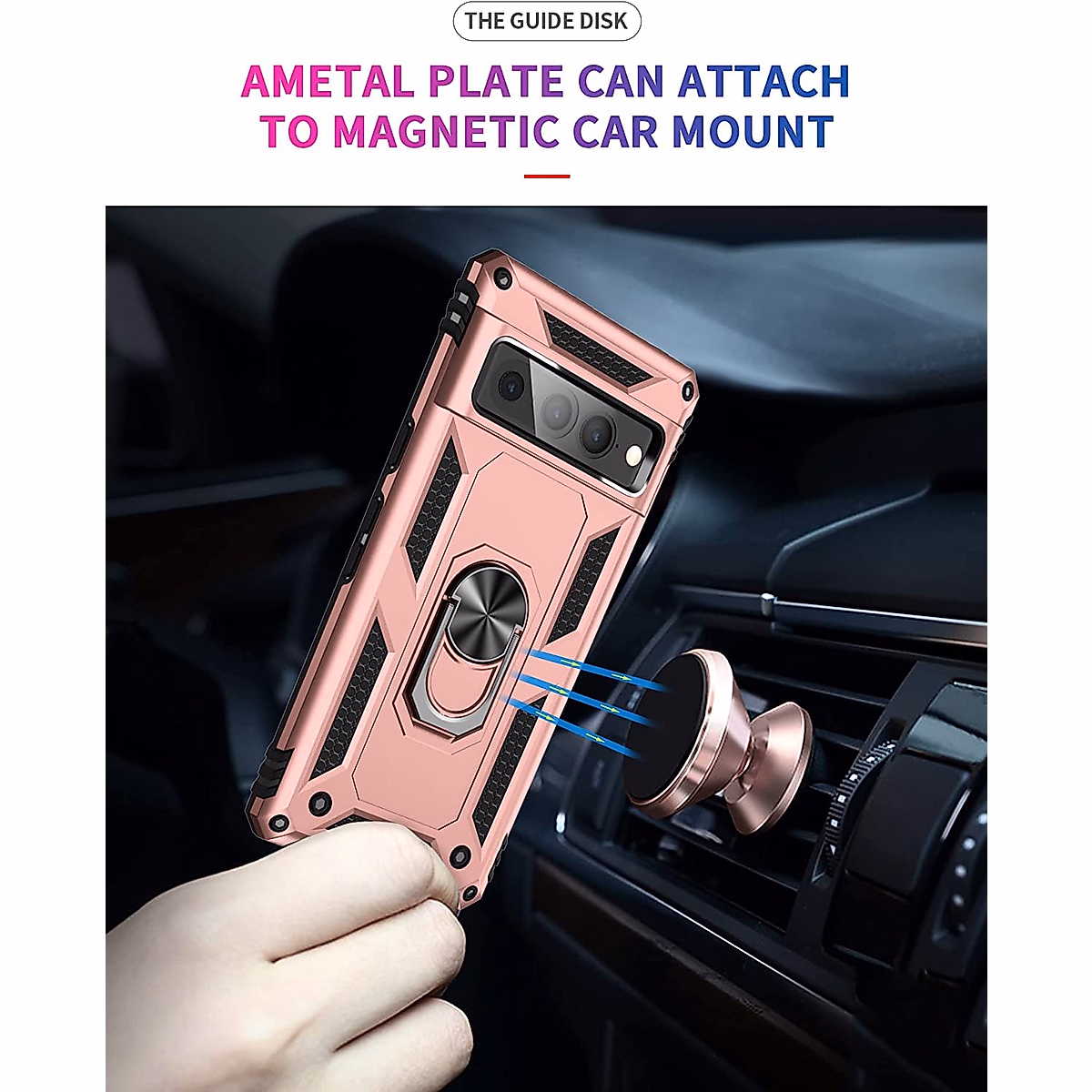 SunRemex for Google Pixel 7 Pro Case with Invisibility Screen Protector, Magnetic Ring Holder Kickstand,[Military Grade] 20ft. Drop Tested Protective Phone Case for Google Pixel 7 Pro (Rose Gold)