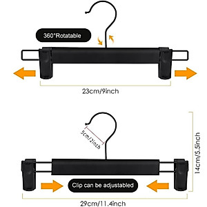 NORTHERN BROTHERS Clothes Pants Hangers, Black Pant Hangers 10 Pack Skirt Hangers with Clips Plastic Pants Hangers Bulk Shorts Hangers