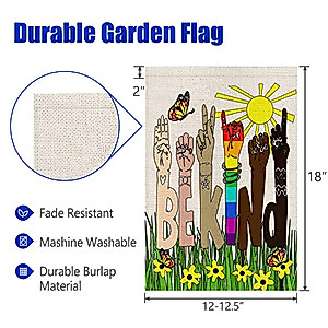 Swooflia Be Kind Garden Flag Spring Summer Flower Small Yard Flag for Outside Decor Burlap LGBT Garden Banner 12x18 Inch Double Sided HYQ-225