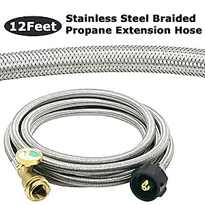 GardenNow Upgraded 12 FT Propane Tank Extension Hose Braided with Gauge, QCC1/Type 1 Tank Extension Hose, Acme to Male QCC/POL Fitting, Leak Detector Replacement for Propane Tank Appliances, Gas Grill