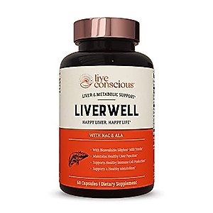 LiverWell Liver Cleanse, Rejuvenation, Metabolic Support - Liver Supplement for Liver Health w/Highly Bioavailable Milk Thistle Extract, N-Acetyl Cysteine, Alpha Lipoic Acid, Zinc, Selenium - 60 Caps