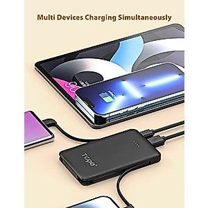 TG90° Portable Charger 6000mah External Battery Packs, Ultra Slim Power Bank with Built-in Cables Portable Phone Charger, USB C Portable Battery Charger Compatible with iPhone Android Cell Phones