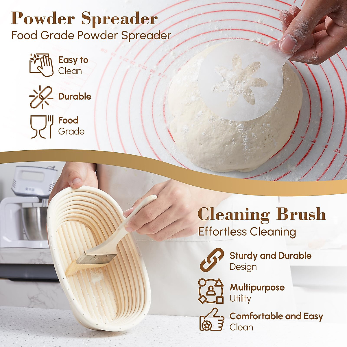 17 Pieces Banneton Bread Proofing Basket Set - 9 inch Round and 10 inch Oval Sourdough Bread Proofing Baskets - A Complete Bread Making Kit, Danish Whisk, Bowl Scraper, Dough Scraper, & Bread Lame