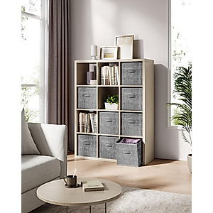 SONGMICS Storage Cubes, 13-Inch Non-Woven Fabric Bins with Double Handles, Set of 8, Closet Organizers for Shelves, Foldable, for Clothes, Cattail Gray UROB833G01